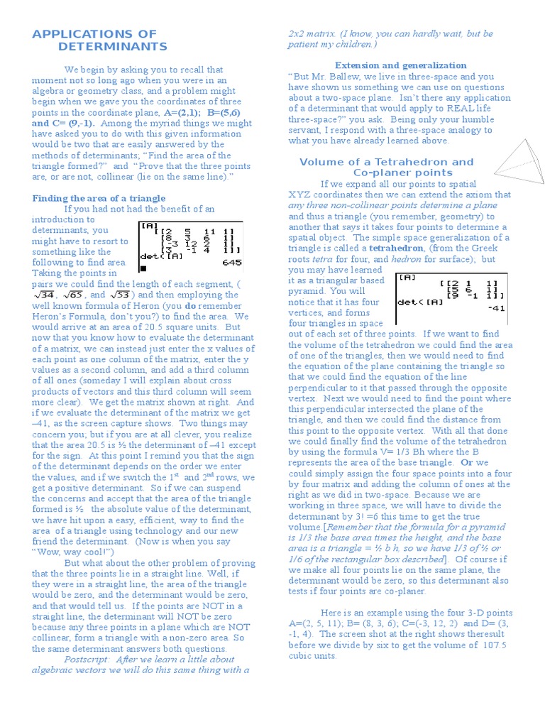 Applications of Determinants: Extension and Generalization | PDF ...
