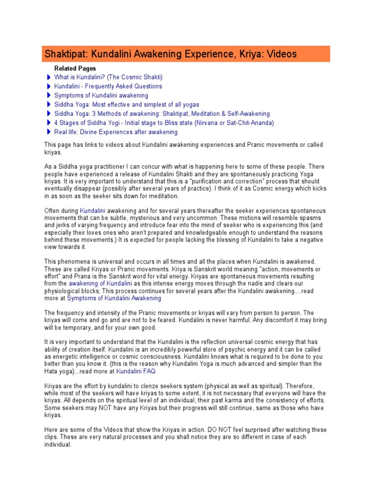 Shaktipat: Kundalini Awakening Experience, Kriya: Videos | PDF ...