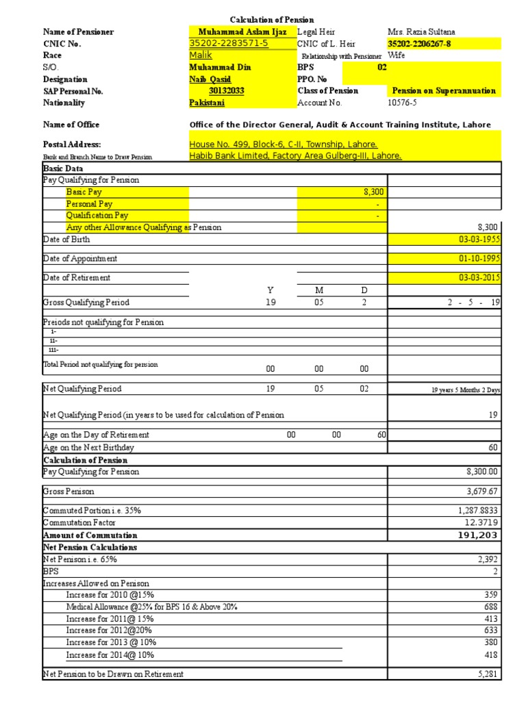 Pension Calculation With Forms For Employees of Govt. of Pakistan | PDF ...