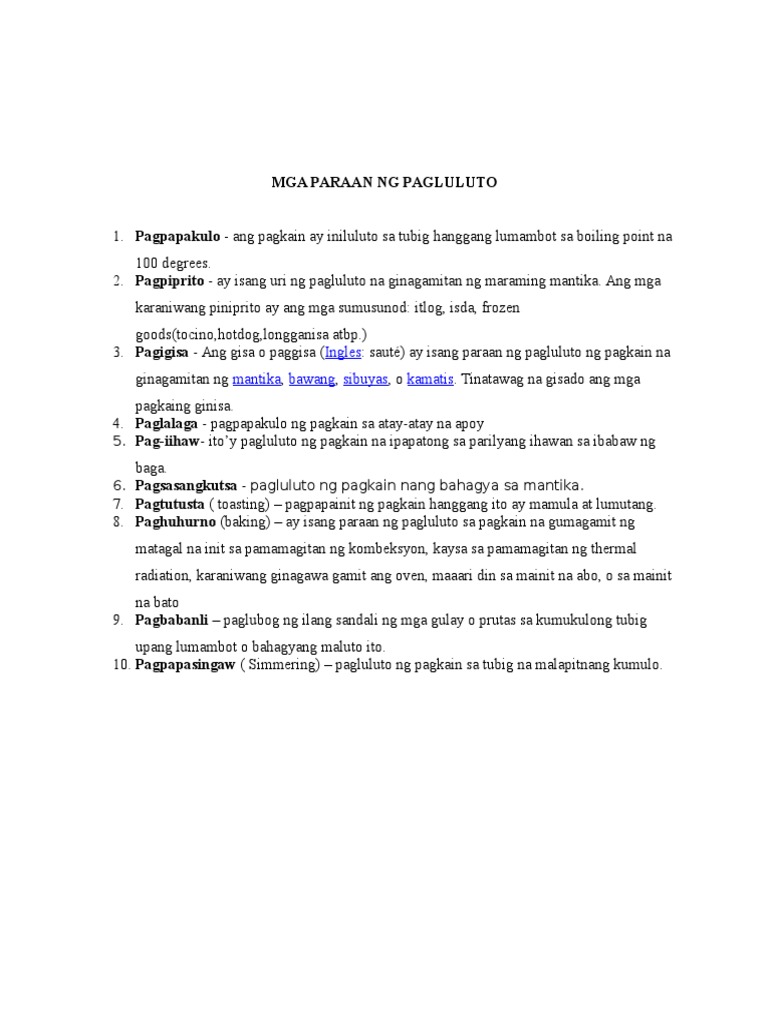 Mga Paraan NG Pagluluto | PDF