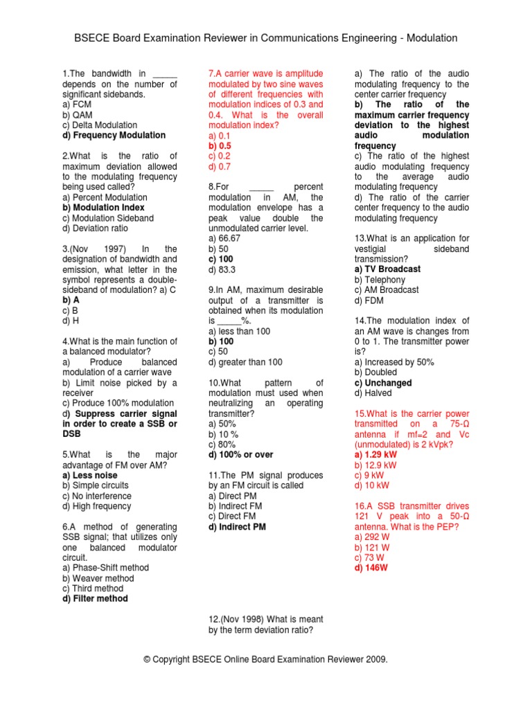 MCQ in Electronics - Modulation | PDF | Frequency Modulation | Modulation