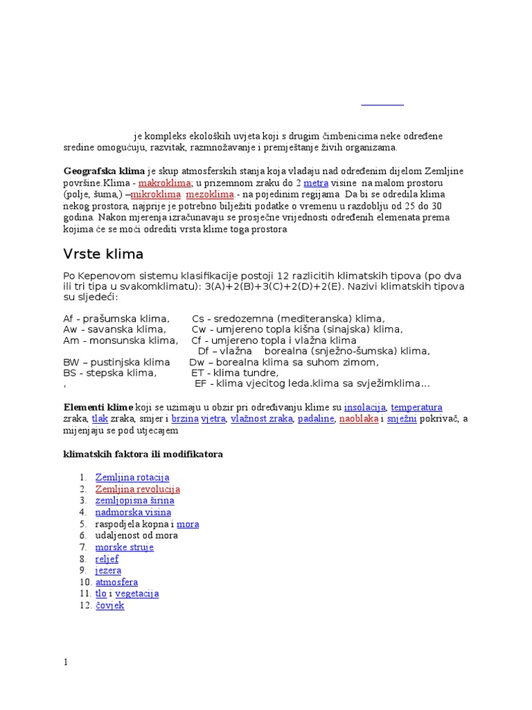 Klima Vrste Klima | PDF