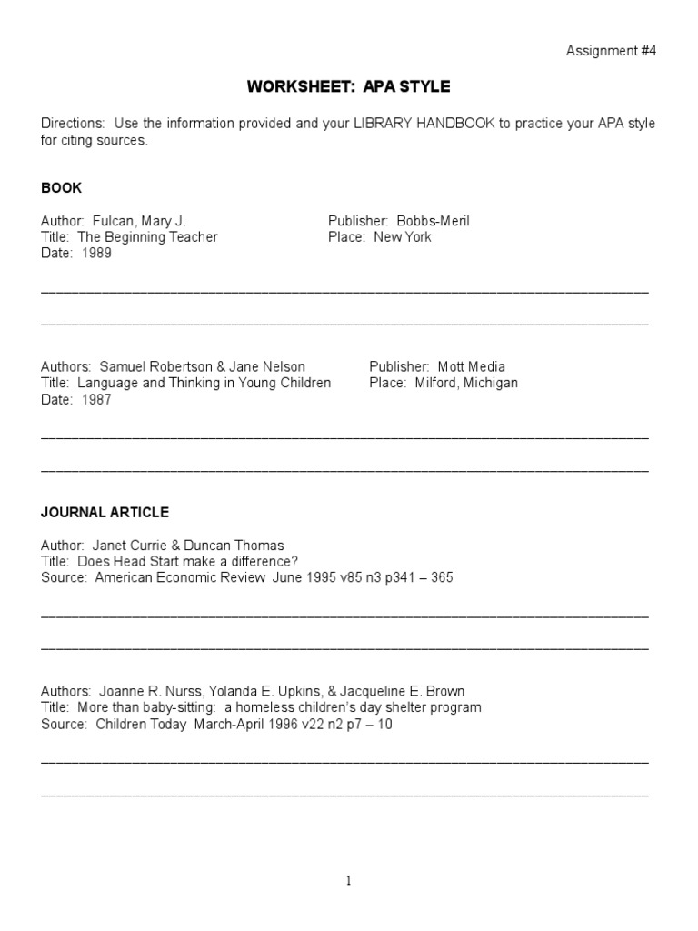 Worksheet: Apa Style | PDF