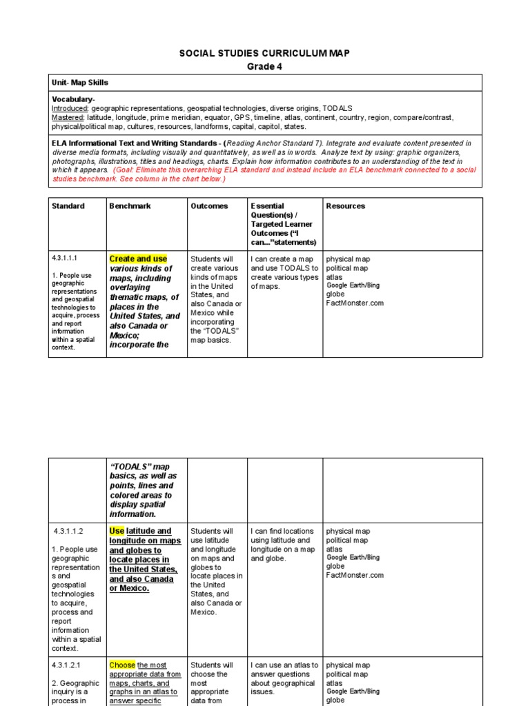 Social Studies Curriculum Map - Mde | PDF | Geography | Map