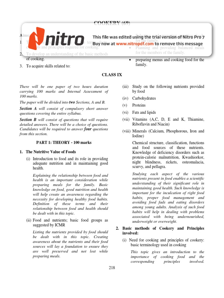 Cookery Syllabus | PDF | Food Preservation | Cooking