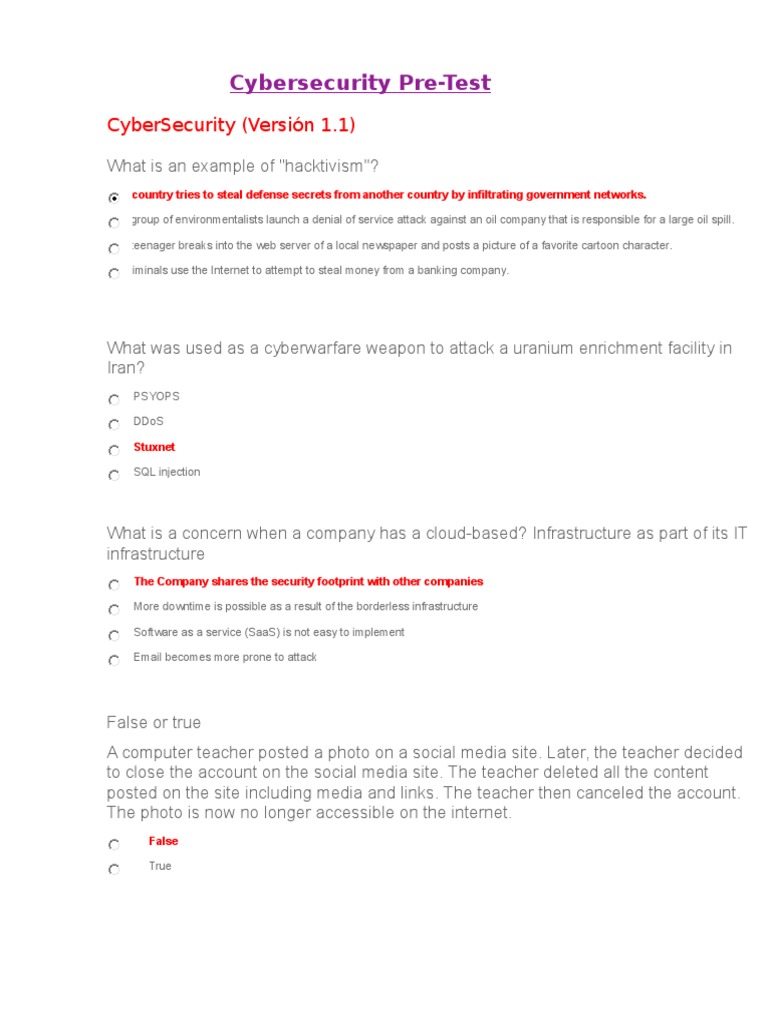 Cybersecurity Knowledge Assessment Test | PDF | Wireless Lan | Computer ...