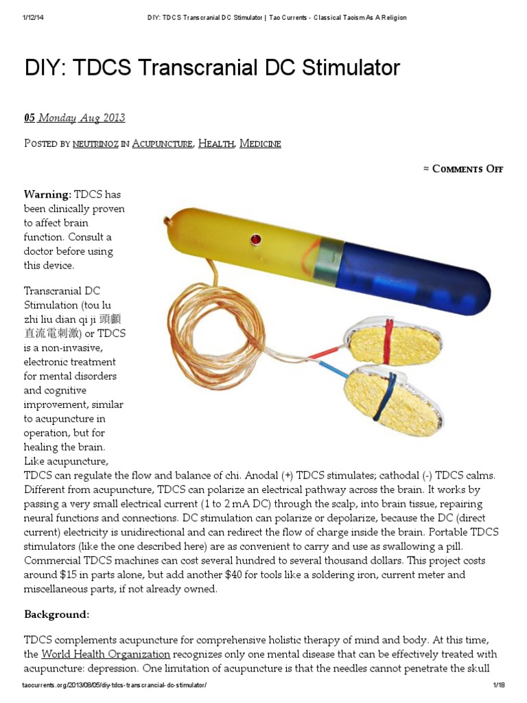 DIY TDCS Brain Stimulator Guide | PDF | Acupuncture | Electromagnetism