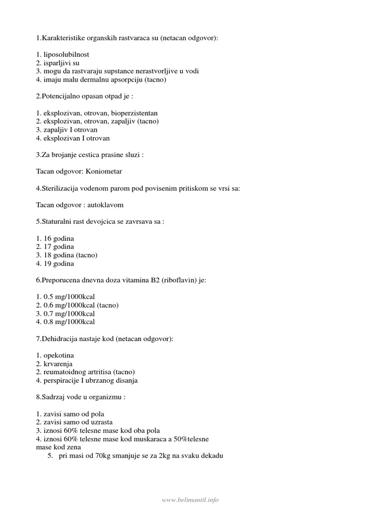 Higijena - Test Pitanja PDF | PDF