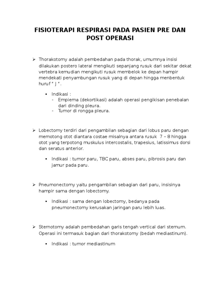Fisioterapi Respirasi Pada Pasien Pre Dan Post Operasi | PDF