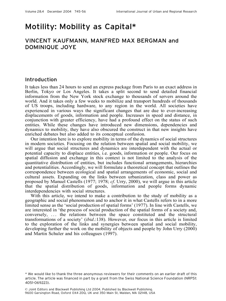 Kaufmann Et Al 2004 Motility. Mobility As Capital | PDF | Social ...