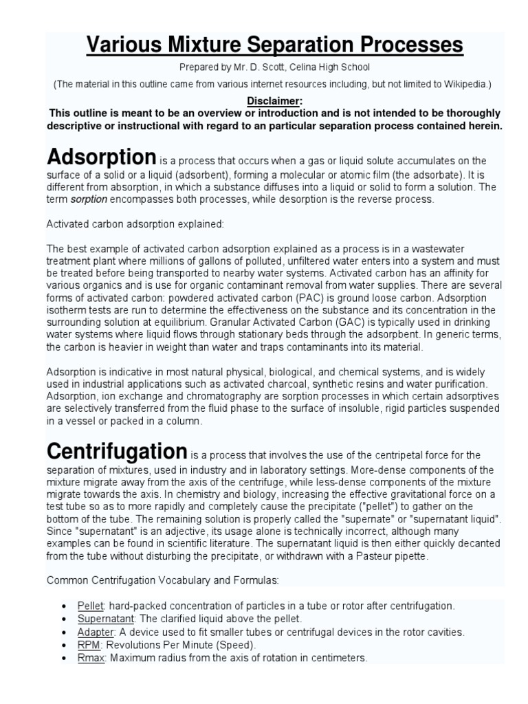 Various Types of Separation Processes | PDF