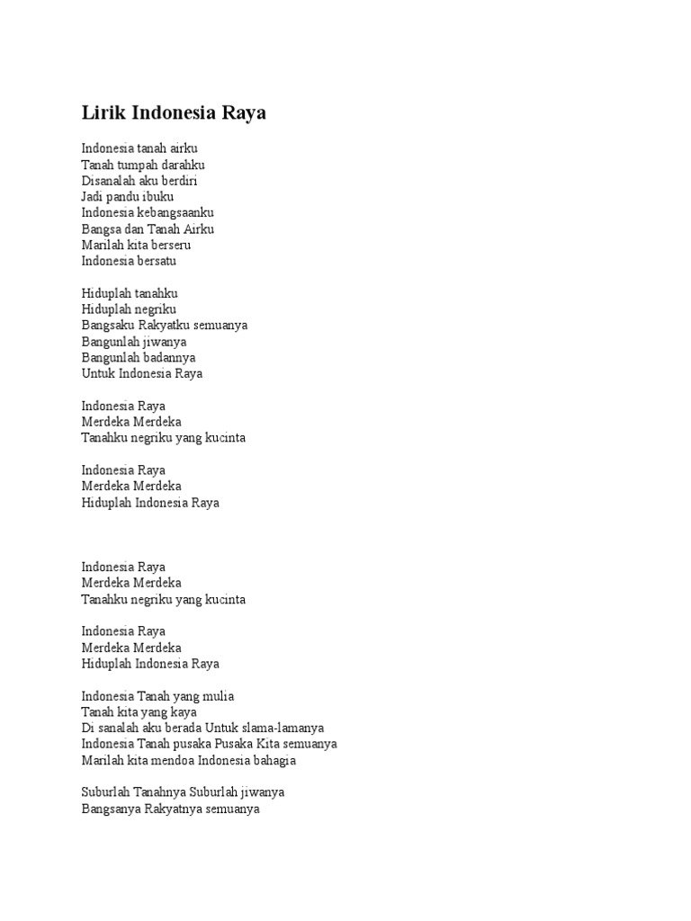 Indonesia Raya Lyric Indonesian Government Reports Indonesia Raya
