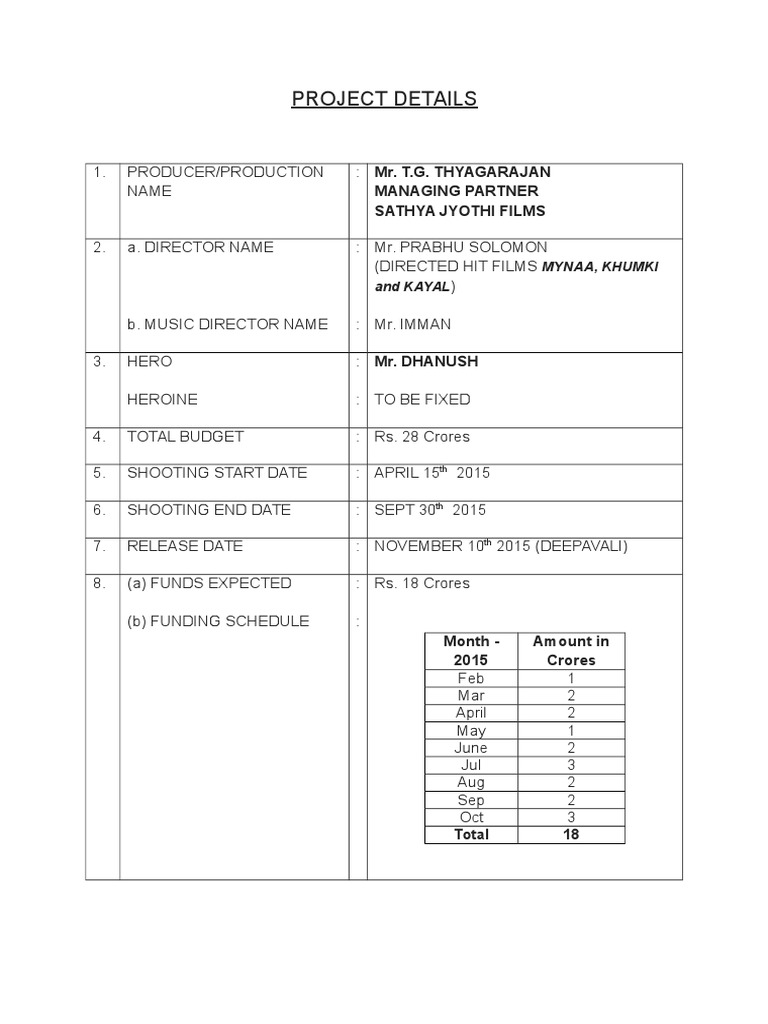 Film Project Overview: Sathya Jyothi Films | PDF
