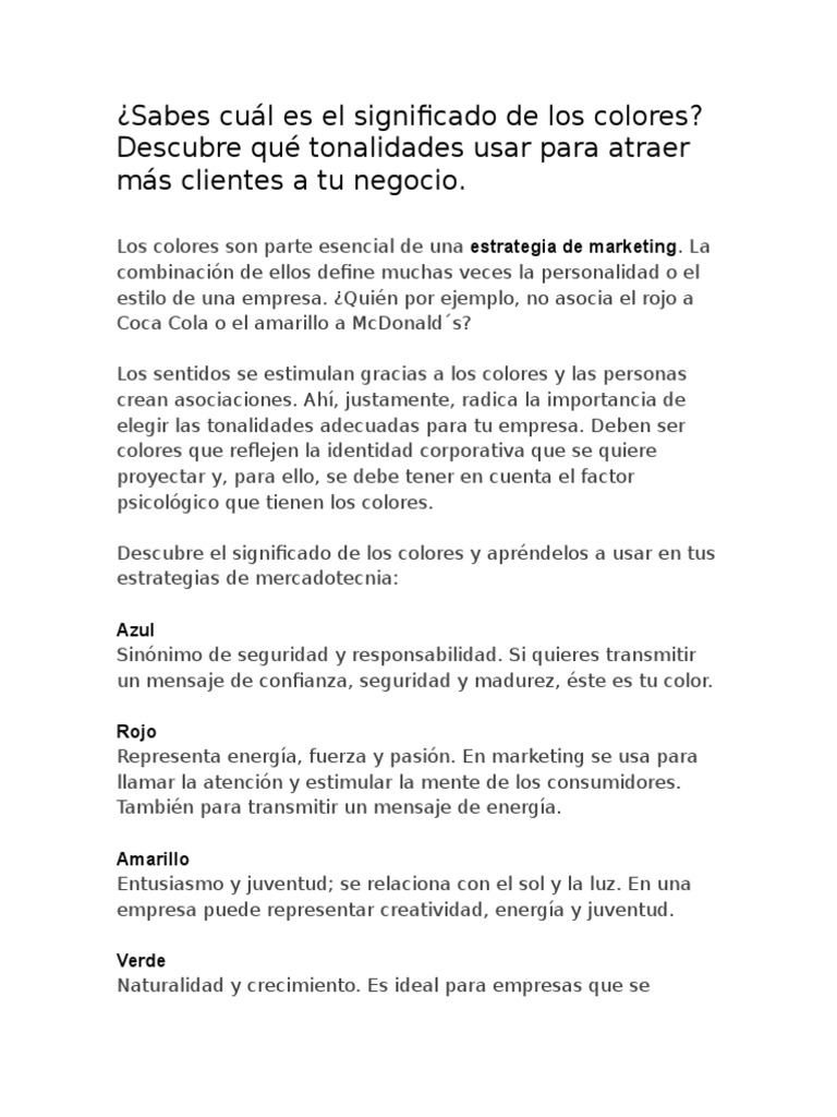 Sabes Cuál Es El Significado de Los Colores | PDF | Color | Marca