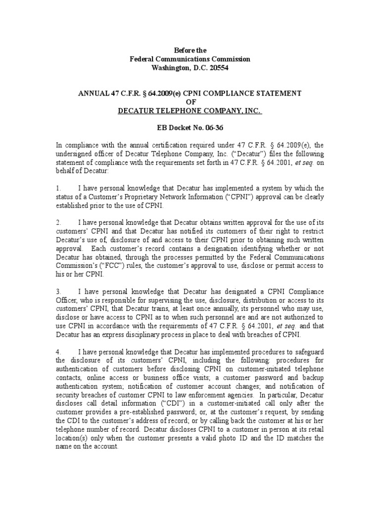 CPNI Cert Accompanying STMT 2015 Dec | PDF | Federal Communications ...