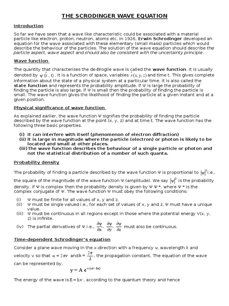 The Scrodinger Wave Equation | PDF | Wave Function | Schrödinger Equation