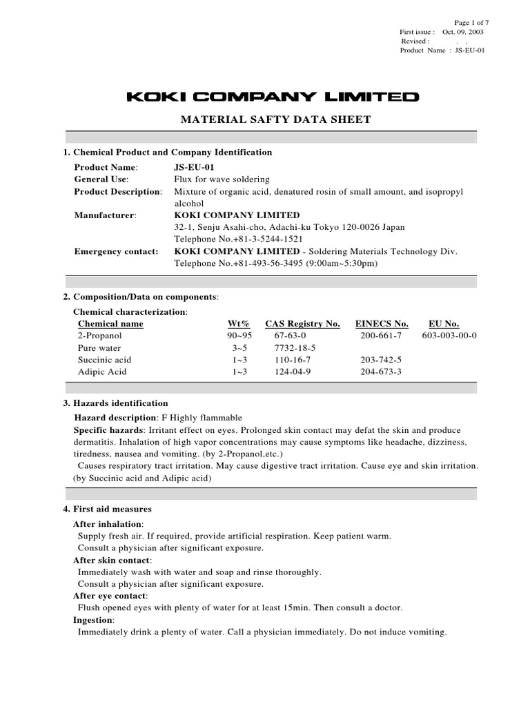 JS EU 01.msds | PDF | Dangerous Goods | Materials