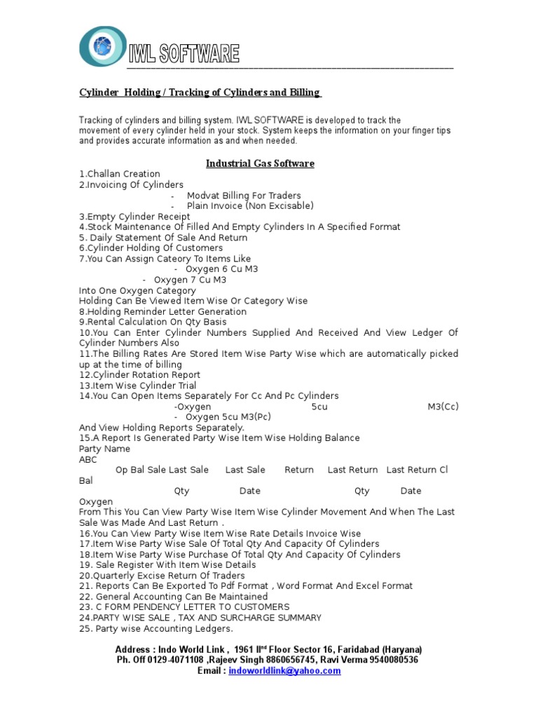 Cylinder Tracking | Invoice | Business