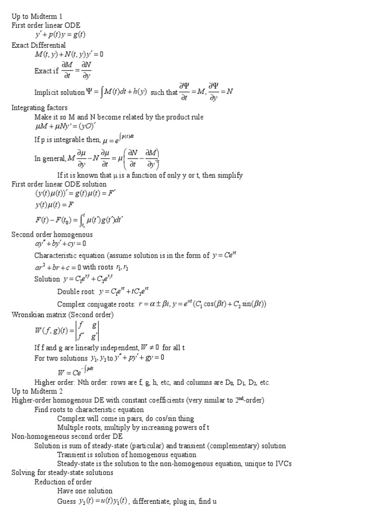 Summary of Ordinary Differential Equations | PDF | Ordinary ...