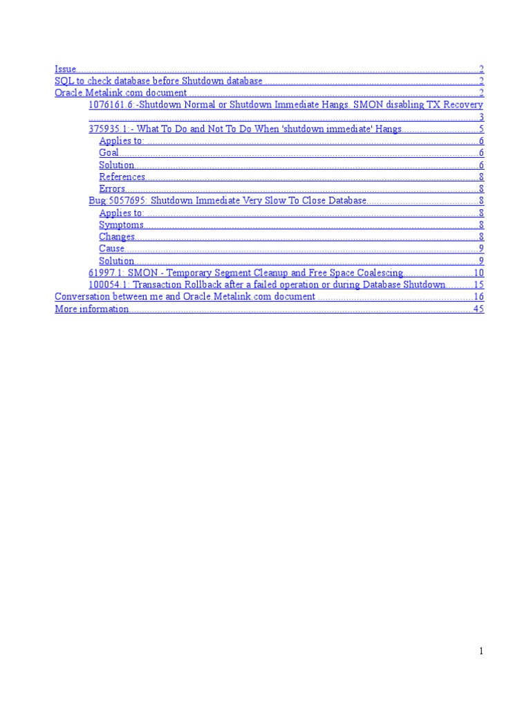 Database Shutdown Issue | Download Free PDF | Database Transaction | Oracle Database