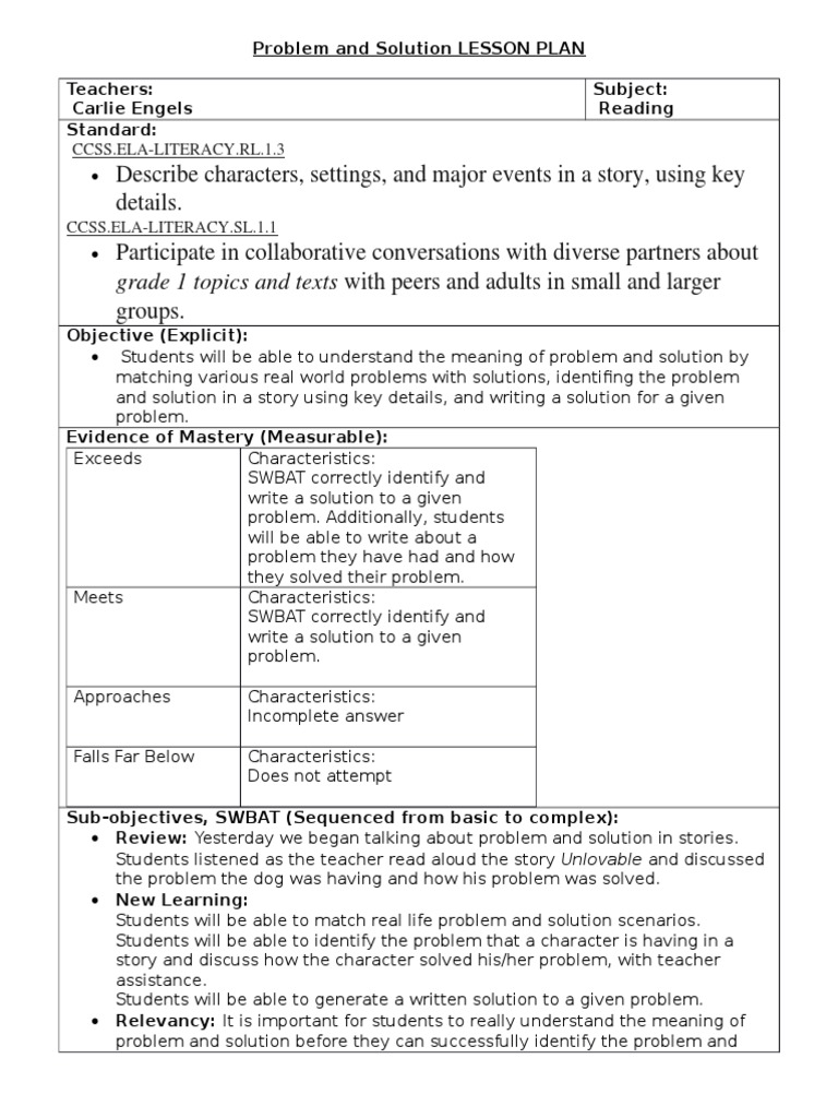 problem and solution kindergarten lesson plan problem and solution kindergarten lesson plan