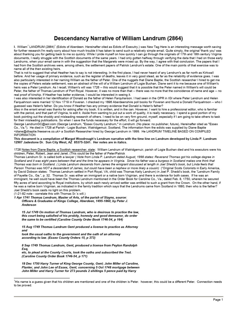 Lendrum Landrum Family Westmoreland County Virginia | PDF | Freemasonry ...