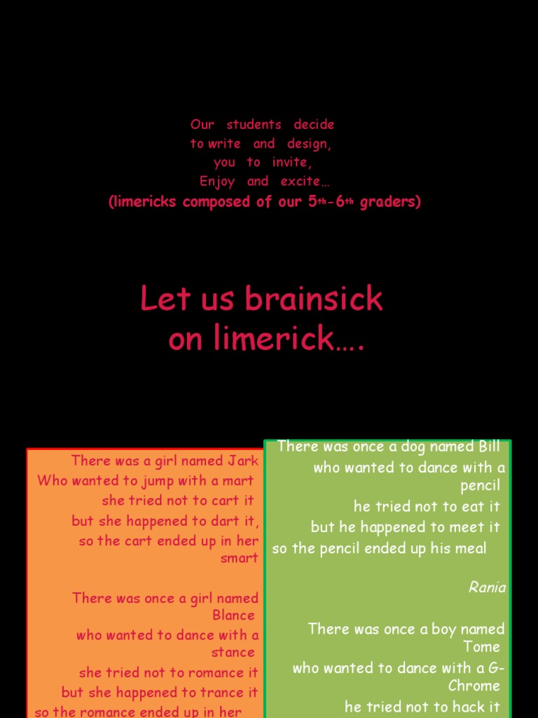 Limericks by 5th-6th Graders | PDF | Leisure