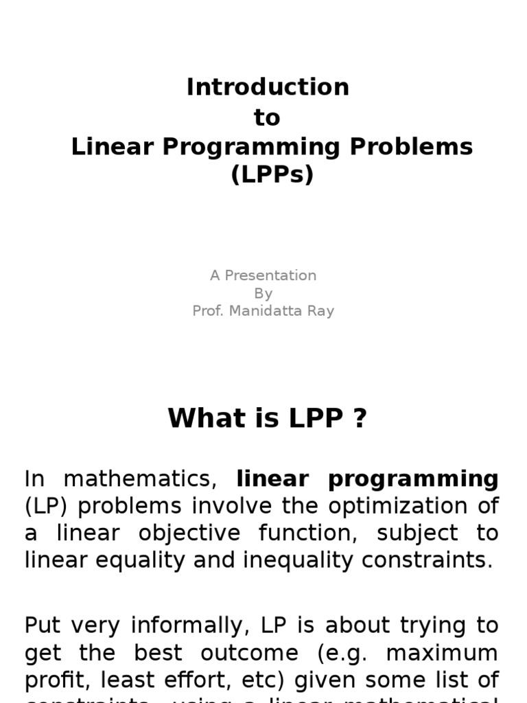 Introduction To LPP | PDF | Linear Programming | Loss Function