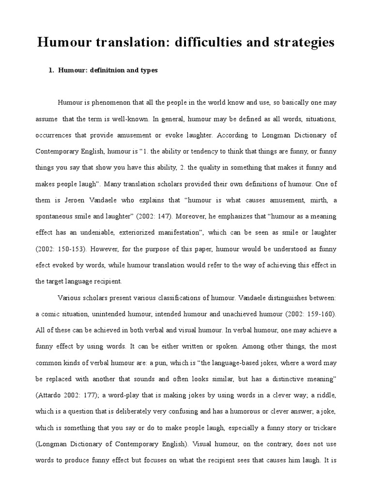 Humor Translation - Difficulties and Strategies | PDF | Translations ...