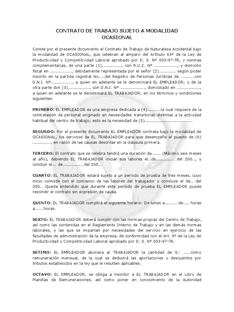 Contrato de Trabajo Sujeto A Modalidad Ocacional | PDF | Derecho laboral | Virtud