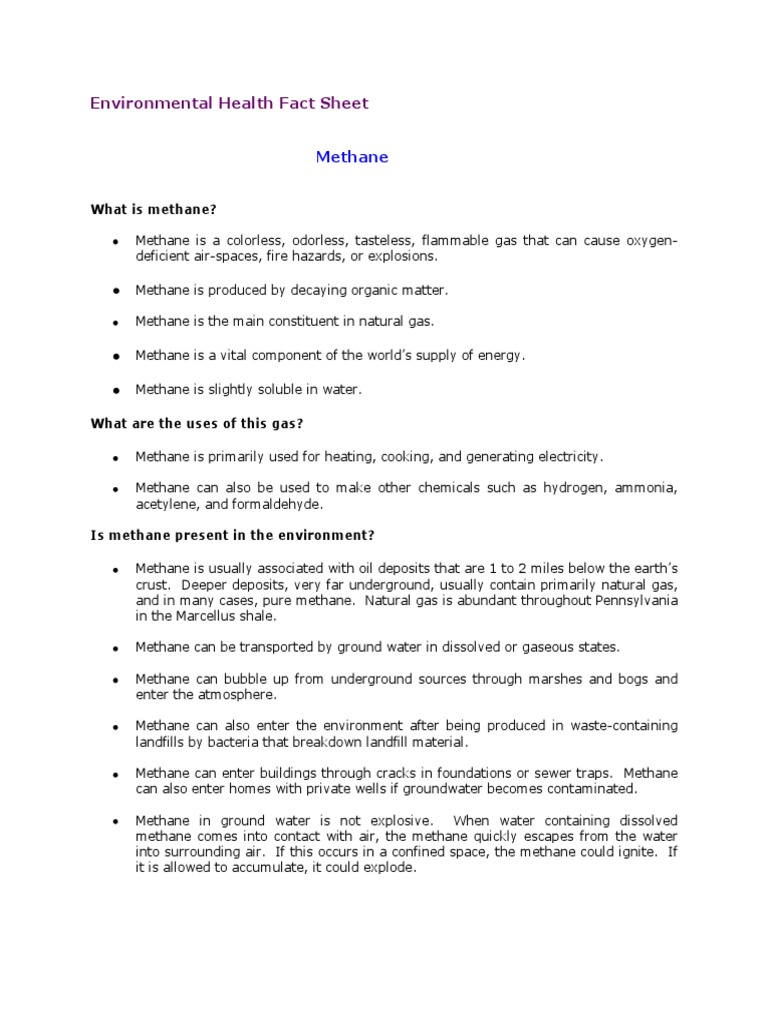 Fact Sheet - Methane 063011 | PDF | Methane | Natural Gas