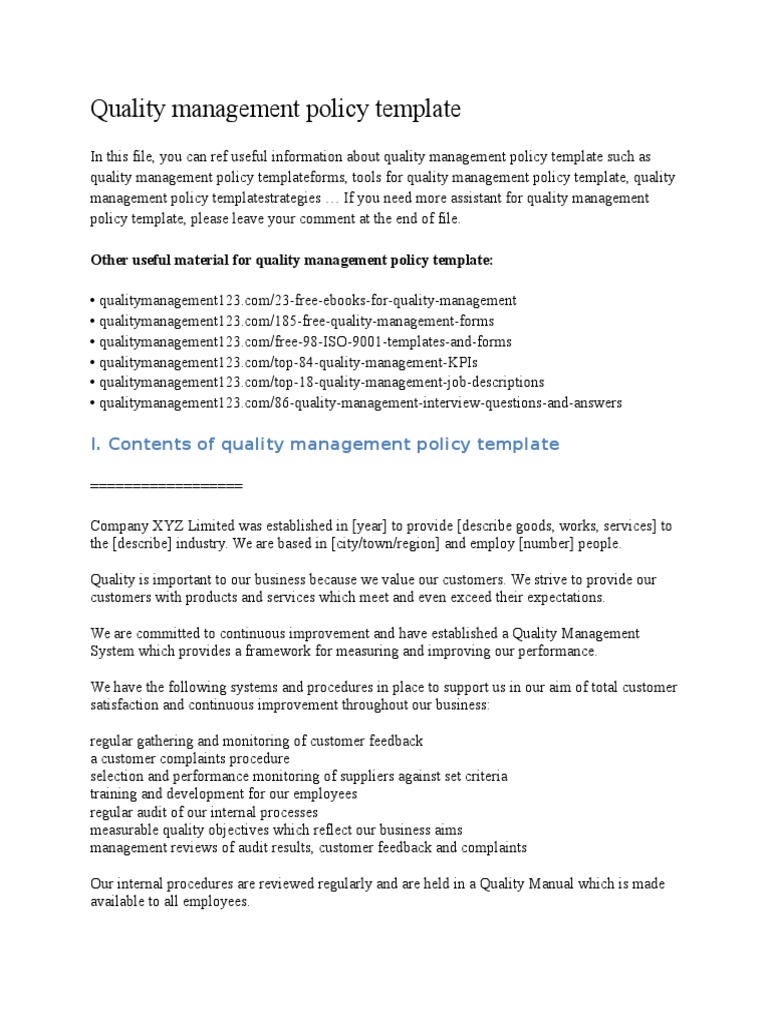 Quality Management Policy Template | PDF | Scatter Plot | Histogram