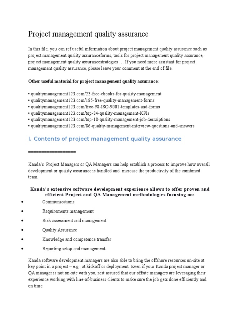 Project Management Quality Assurance Guide | PDF | Scatter Plot ...