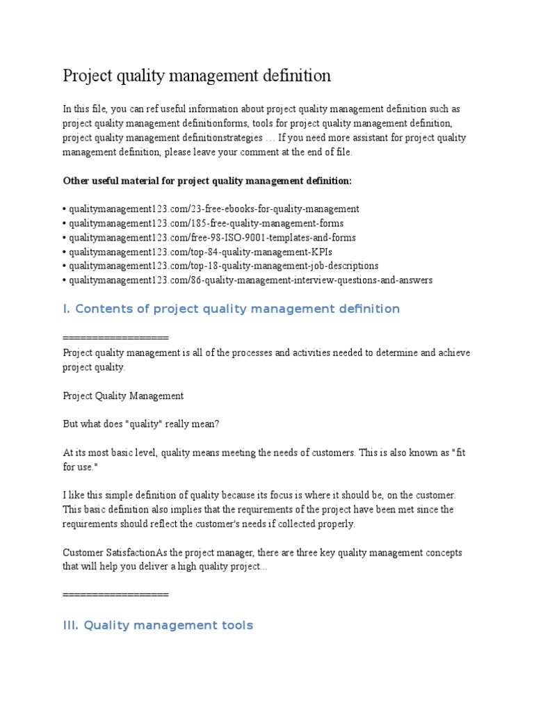 Project Quality Management Definition | PDF | Scatter Plot | Scientific ...
