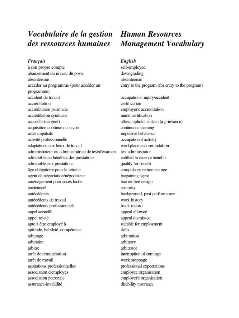 Lexique Ressources Humaines | PDF | Évolution de carrière