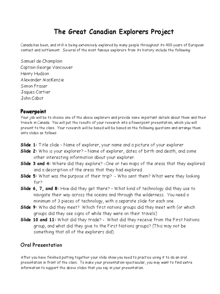 Canadian Explorers Research Project Guide | PDF | Young Adult