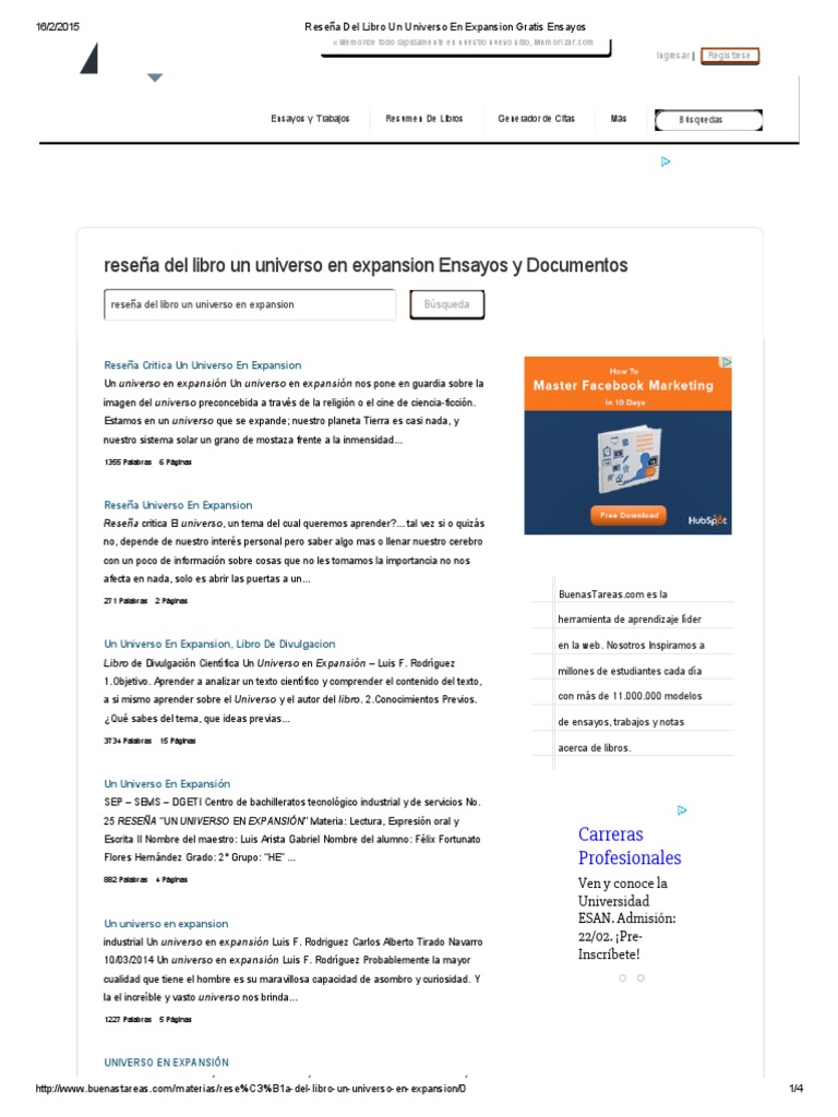 Reseña Del Libro Un Universo en Expansion Gratis Ensayos | PDF ...