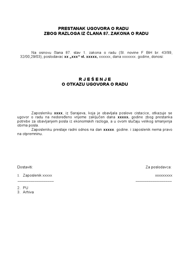 Otkaz Ugovora o Radu | PDF