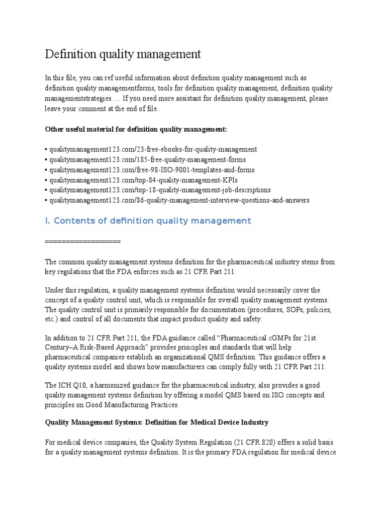 Definition Quality Management | PDF | Computers