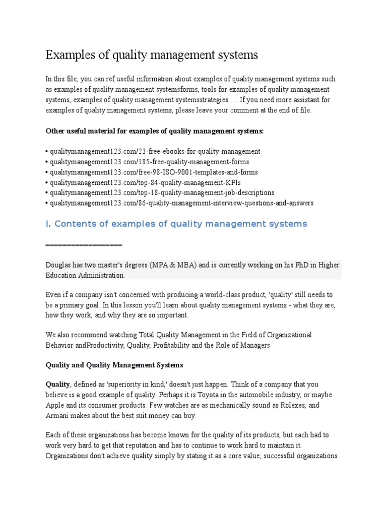 Examples of Quality Management Systems | PDF | Scatter Plot ...
