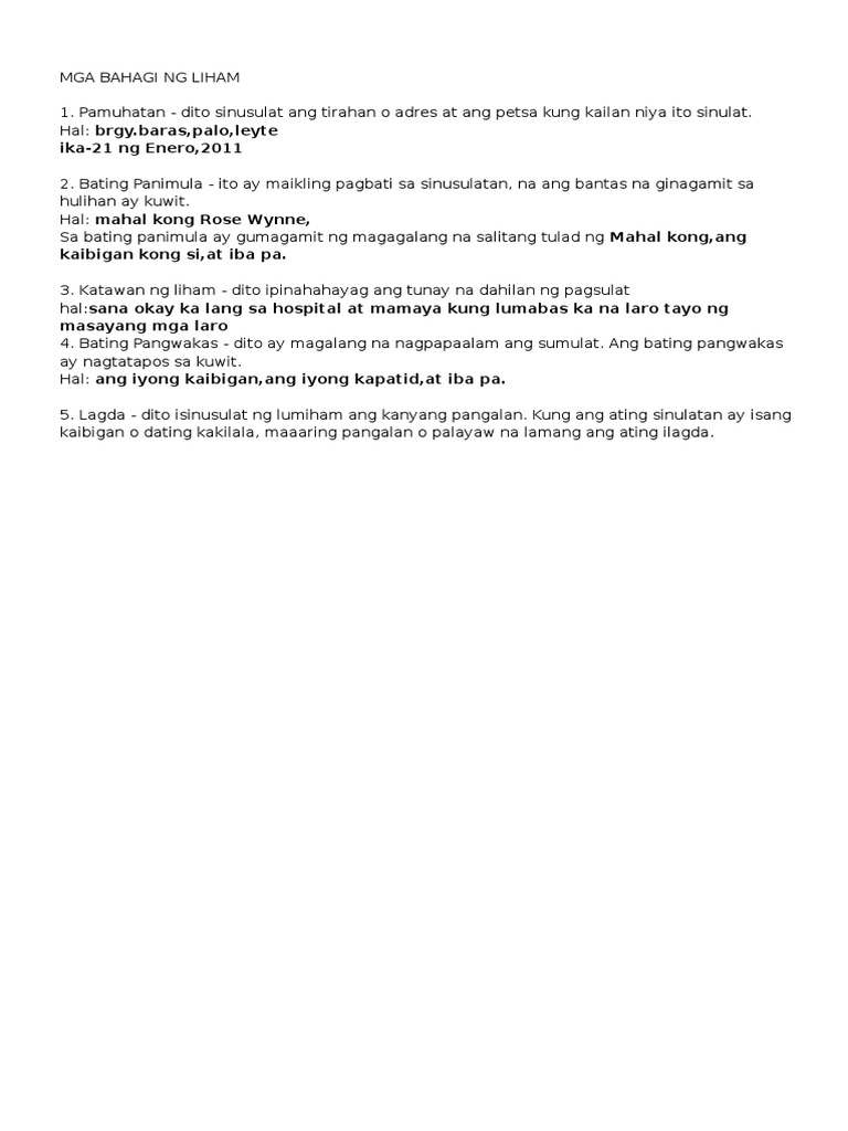 Mga Bahagi NG Liham | PDF