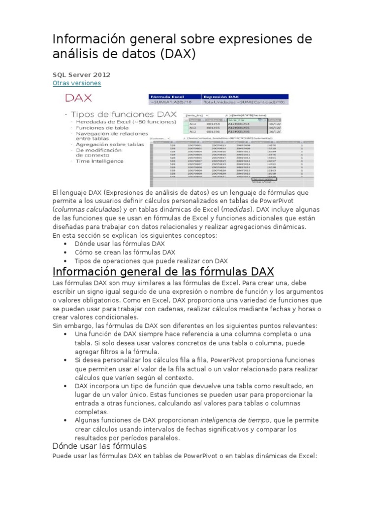 Formulas DAX Excel | PDF | Tabla (base de datos) | Fórmula