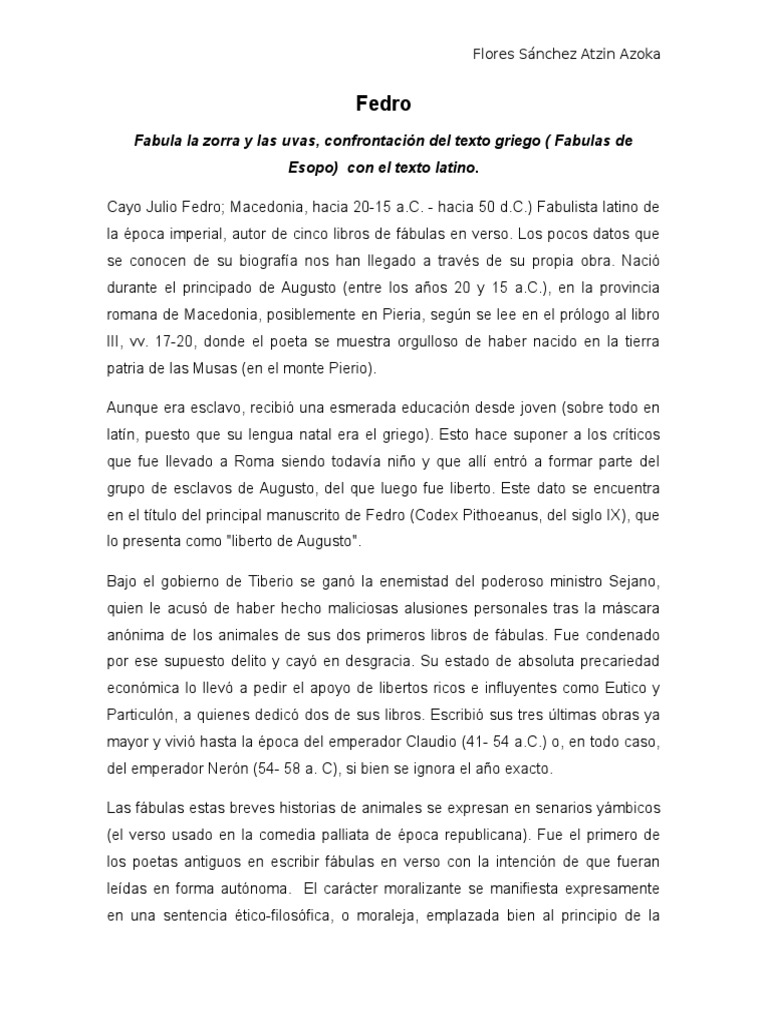 Fedro Análisis. | PDF | Fábula | Augusto