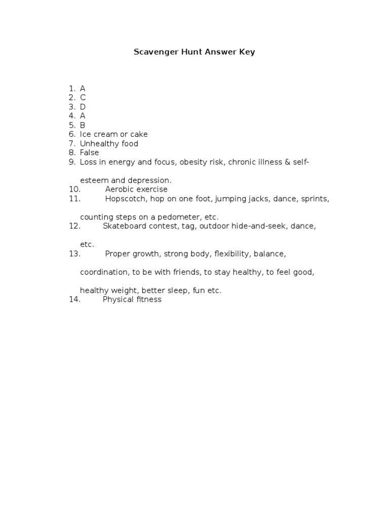 Scavenger Hunt Answer Key | PDF | Self-Improvement | Lifestyle