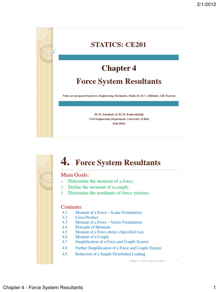 CE201 Statics Chap4 PDF | PDF | Euclidean Vector | Force