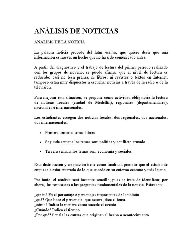Análisis de Noticias | PDF | Lectura (proceso) | Noticias