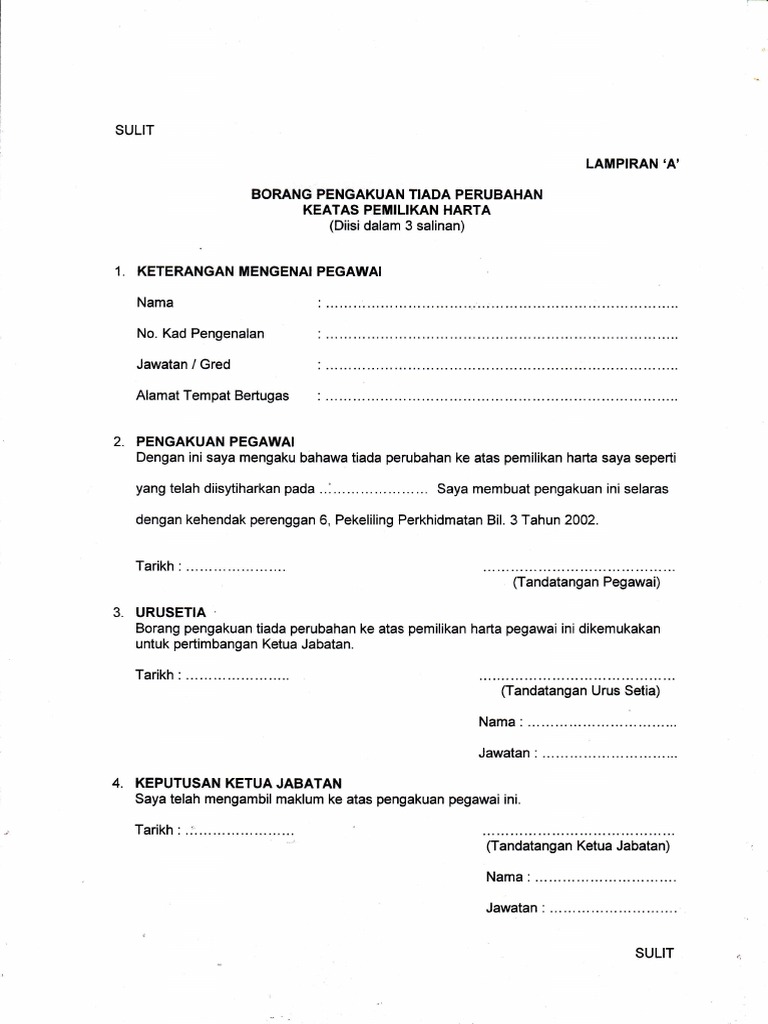Borang Perisytiharan Harta (Lampiran A) | PDF Borang Perisytiharan Harta (Lampiran A) | PDF