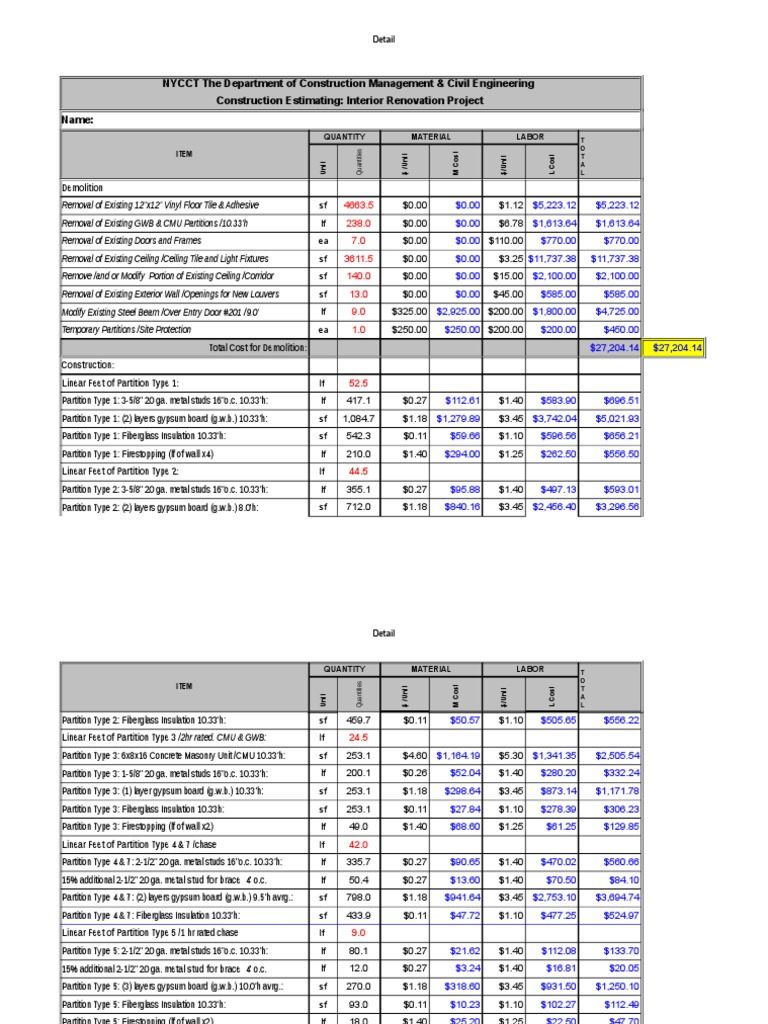 Construction Estimating PROJECT 02 | Wall | Masonry