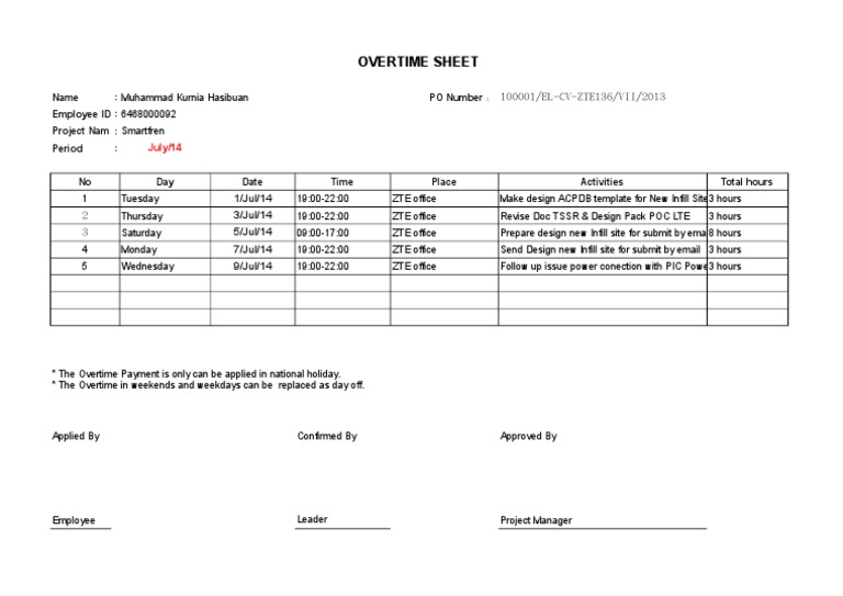 Overtime Sheet | PDF