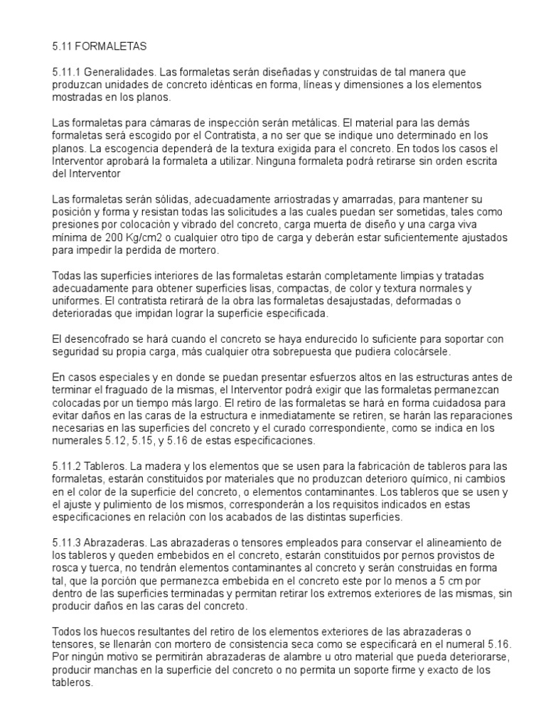 ESPECIFICACIONES Formaleta Madera | PDF | Hormigón | Acero